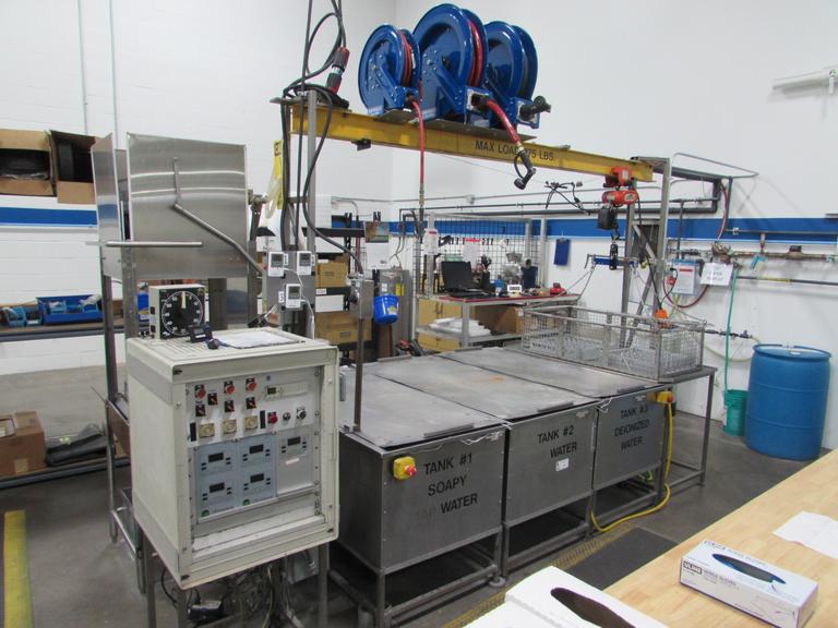 3-Station Aqueous Washdown System with Overhead Crane, Parts Basket and ...