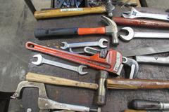 Machines Used | Assorted Hand Tools with Giant Pipe Wrench