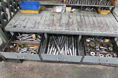 Machines Used | Wood Top Work Bench with Cabinet Base and Contents ...