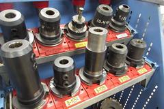 (28) Cat 50 Tool Holders with Rack. Assorted Styles | Machines Used