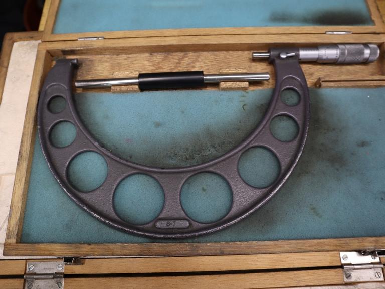 Machines Used | Mitutoyo Micrometers (6) in Wood Boxes
